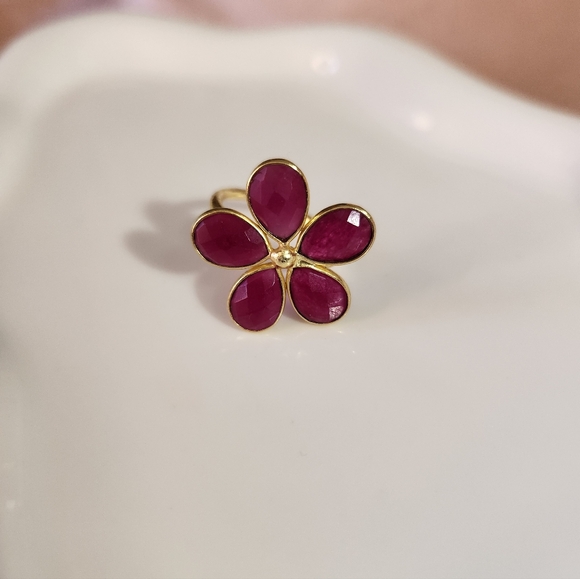 Jewelry | 18k Gold Filled Statement Ruby Flower Ring | Poshmark